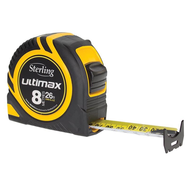 Sterling Ultimax Tape Measure 8m/26ft x 25mm Met/Imp - Cost Less Bolts