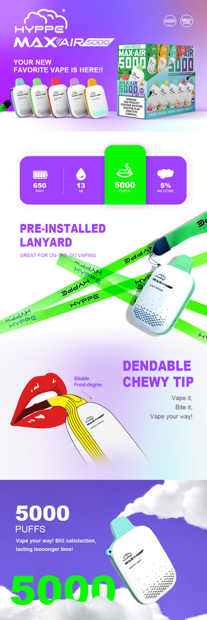 HYPPE MAX AIR Disposable 5000 Puffs (5 pack) HYPPE MAX AIR Disposable 5000 Puffs (5 pack)