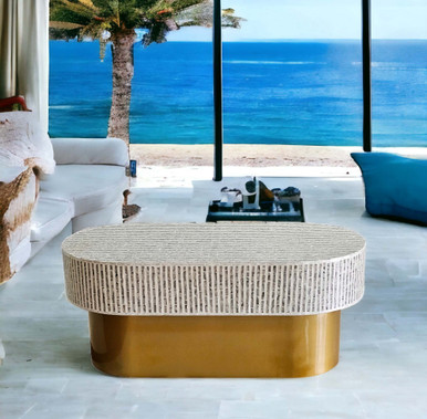 Mother Of Pearl Opulent Elegance Oval Coffee Table - Ishka