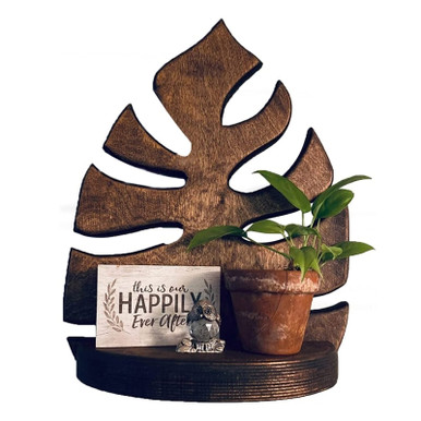 Wooden Monstera Wall Mounted Storage Book Shelf Rack - Ishka