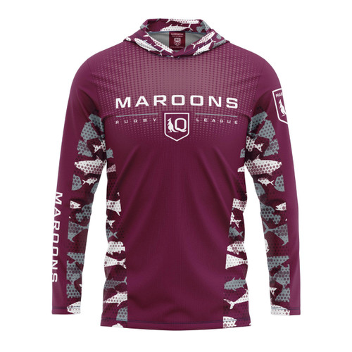 Queensland Maroons State of Origin 'Reef Runner' Hooded Fishing Shirt ...