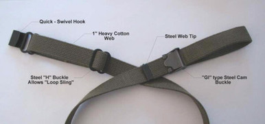 Rifle Sling - OD Green Cotton - 1" Wide, 48" Long - RUGERMINI.COM