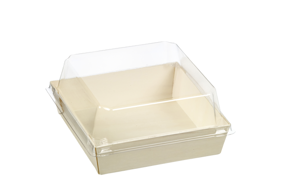 Laminated wooden punnet with plastic clear lid 4.8"x4.8"x2.5 ...