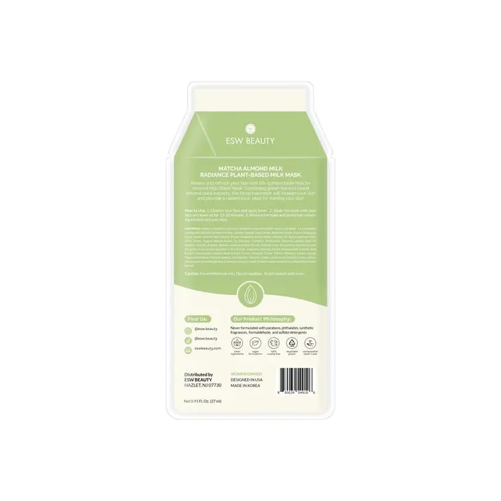 Matcha Almond Milk Radiance Plant-Based Milk Sheet Mask - Kuriosities