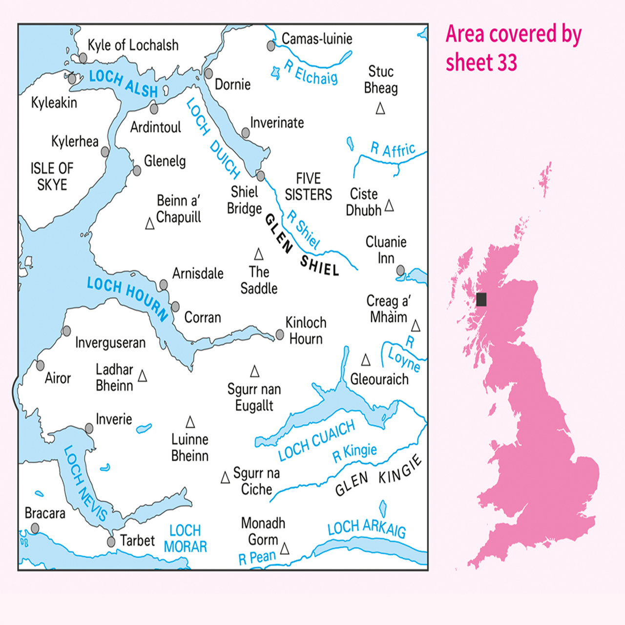 OS Map of Loch Alsh, Glen Shiel & Loch Hourn - Hillgear