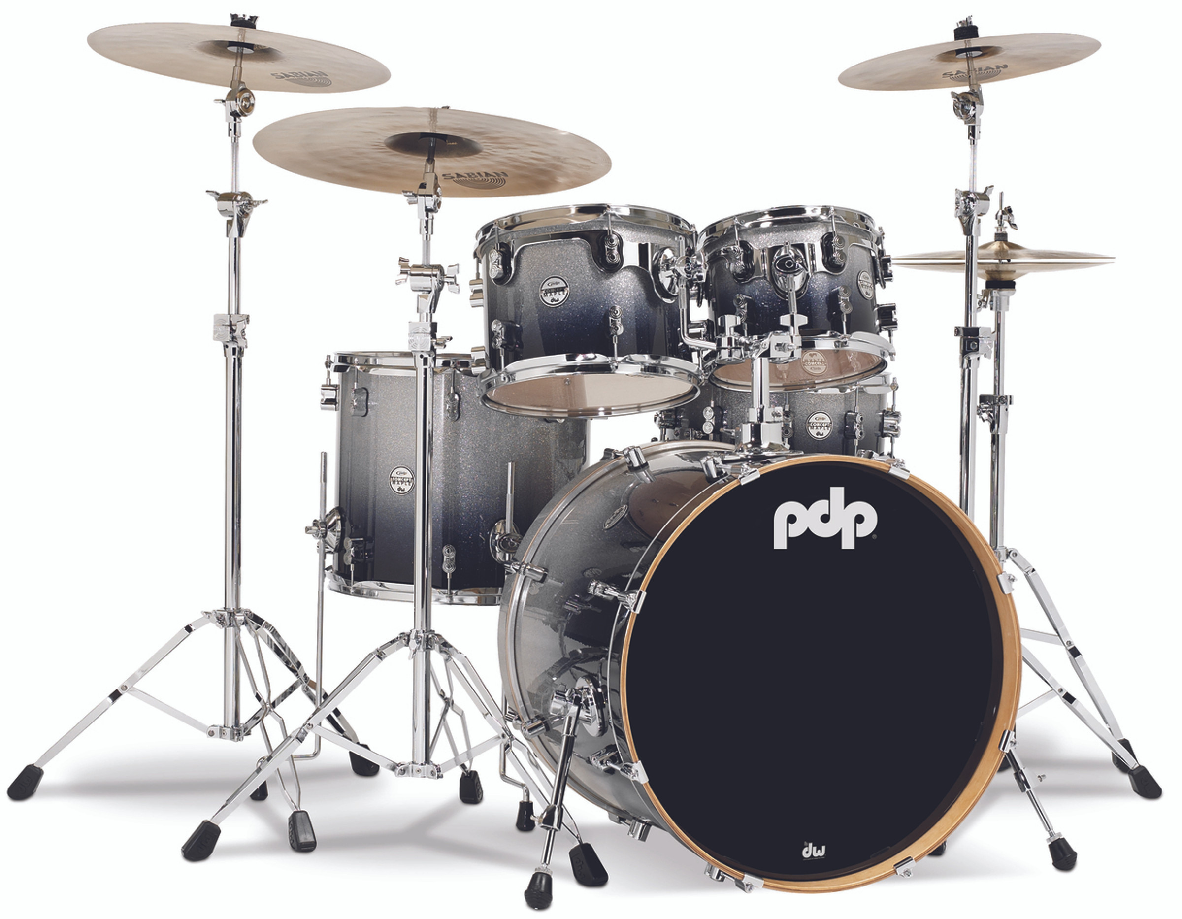 Pdp Concept Maple Silver To Black Fade 5 Pc Drum Kit