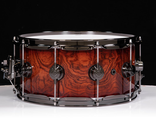 DW Collector's Series Maple 8x14 Snare Drum Rich Red Burst on Bubinga