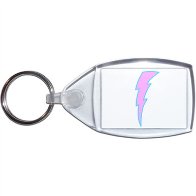 Lightning Bolt Pink - Clear Plastic Key Ring | BadgeBeast.co.uk