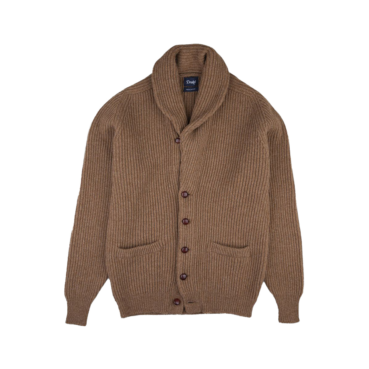 Drake’s Shawl Collar Cardigan - Camel - Leffot