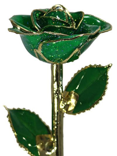 "Emerald Isle" Dark Green Sparkle Rose Trimmed in 24KT Yellow Gold ...