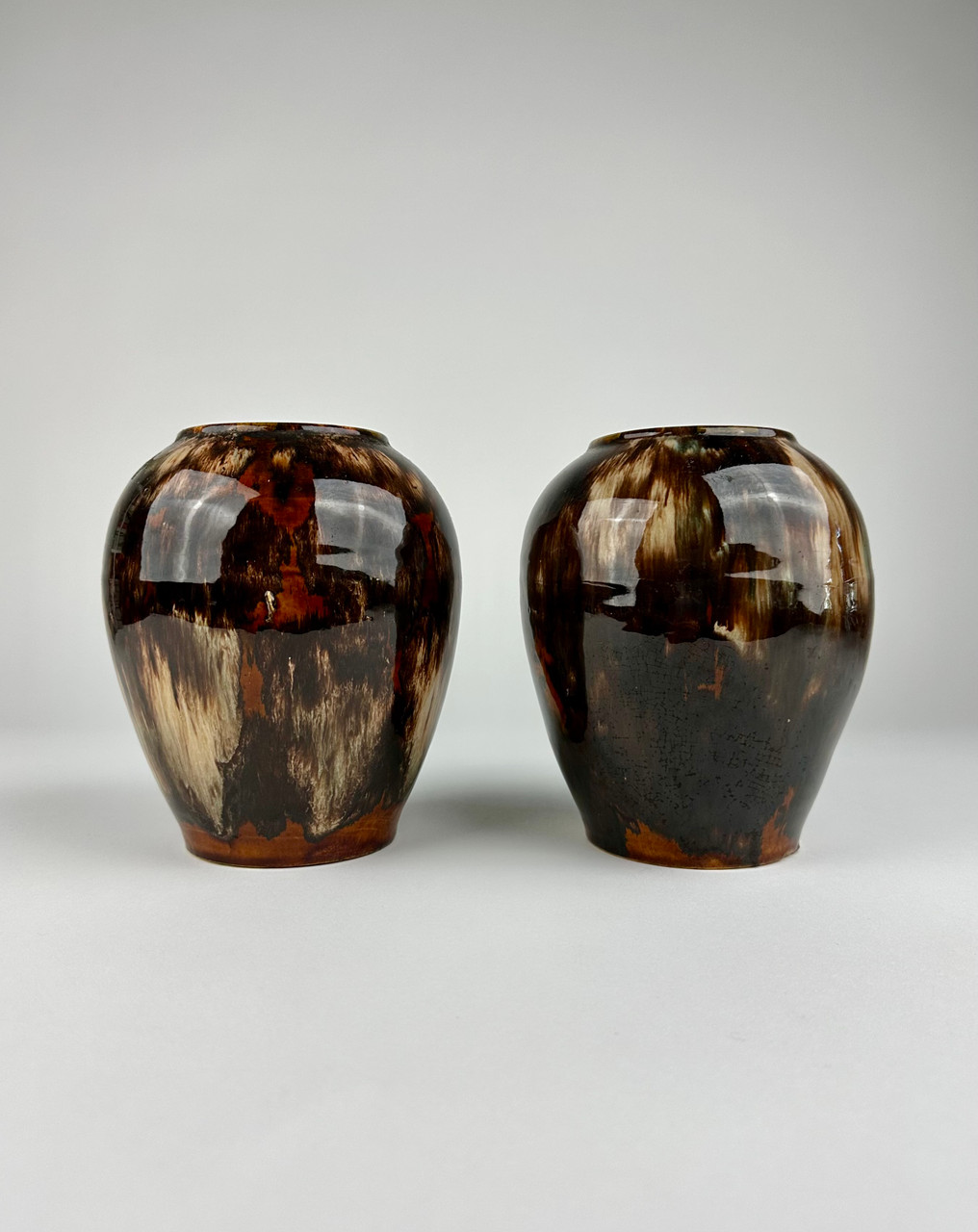 Pair Brush-McCoy Pottery Blended Onyx Brown Vases