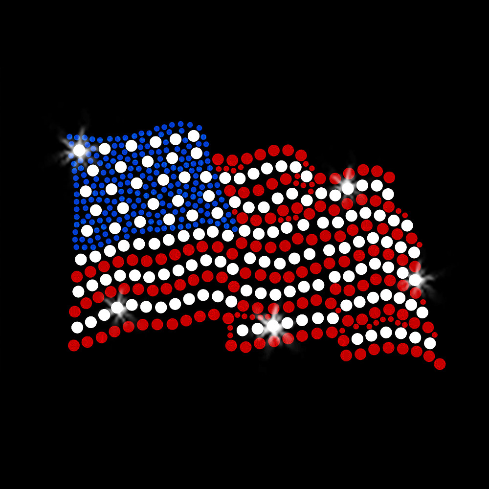 Waving American Flag Iron On Rhinestone Transfer