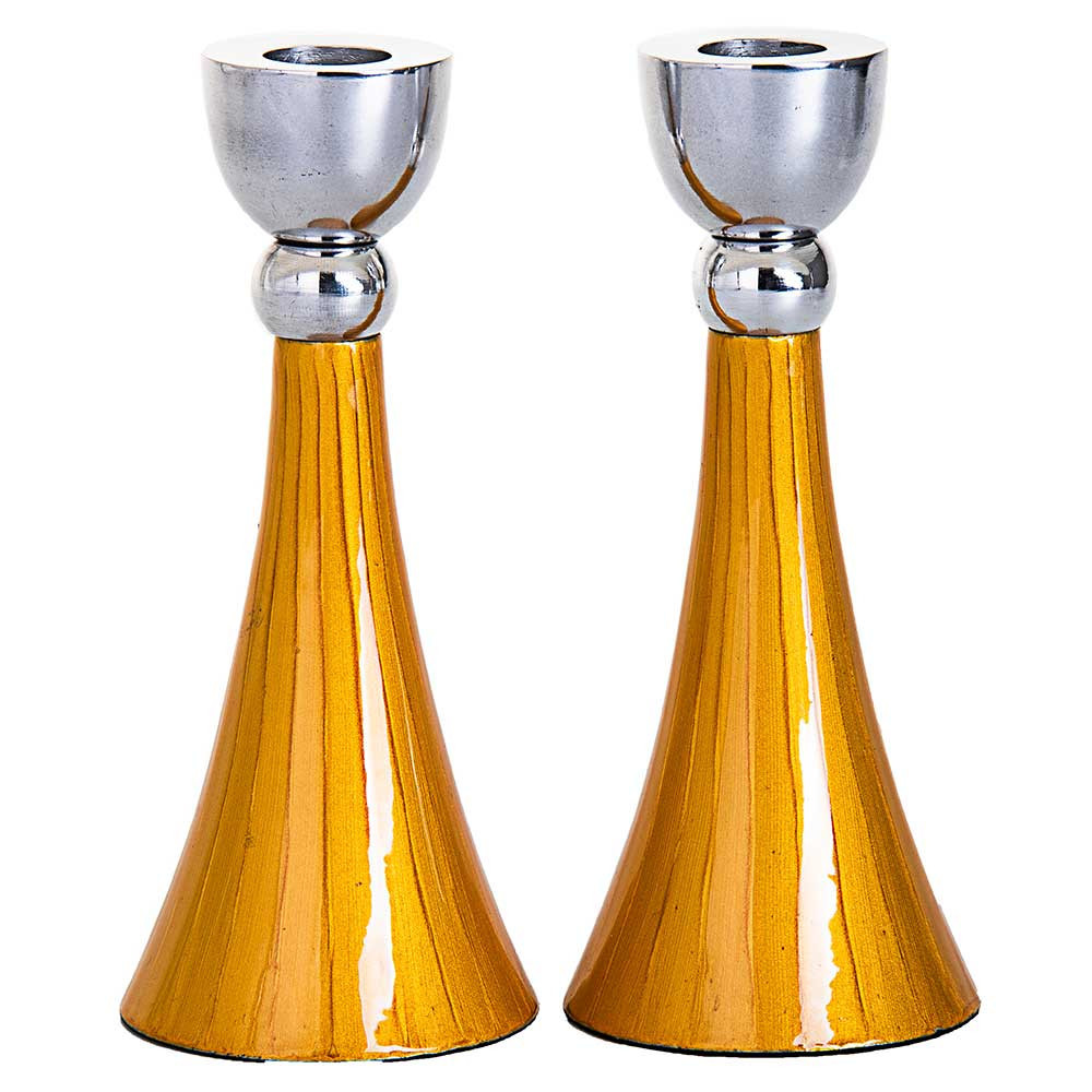 Jewish Gifts - Gold Enamel Shabbat Candlesticks