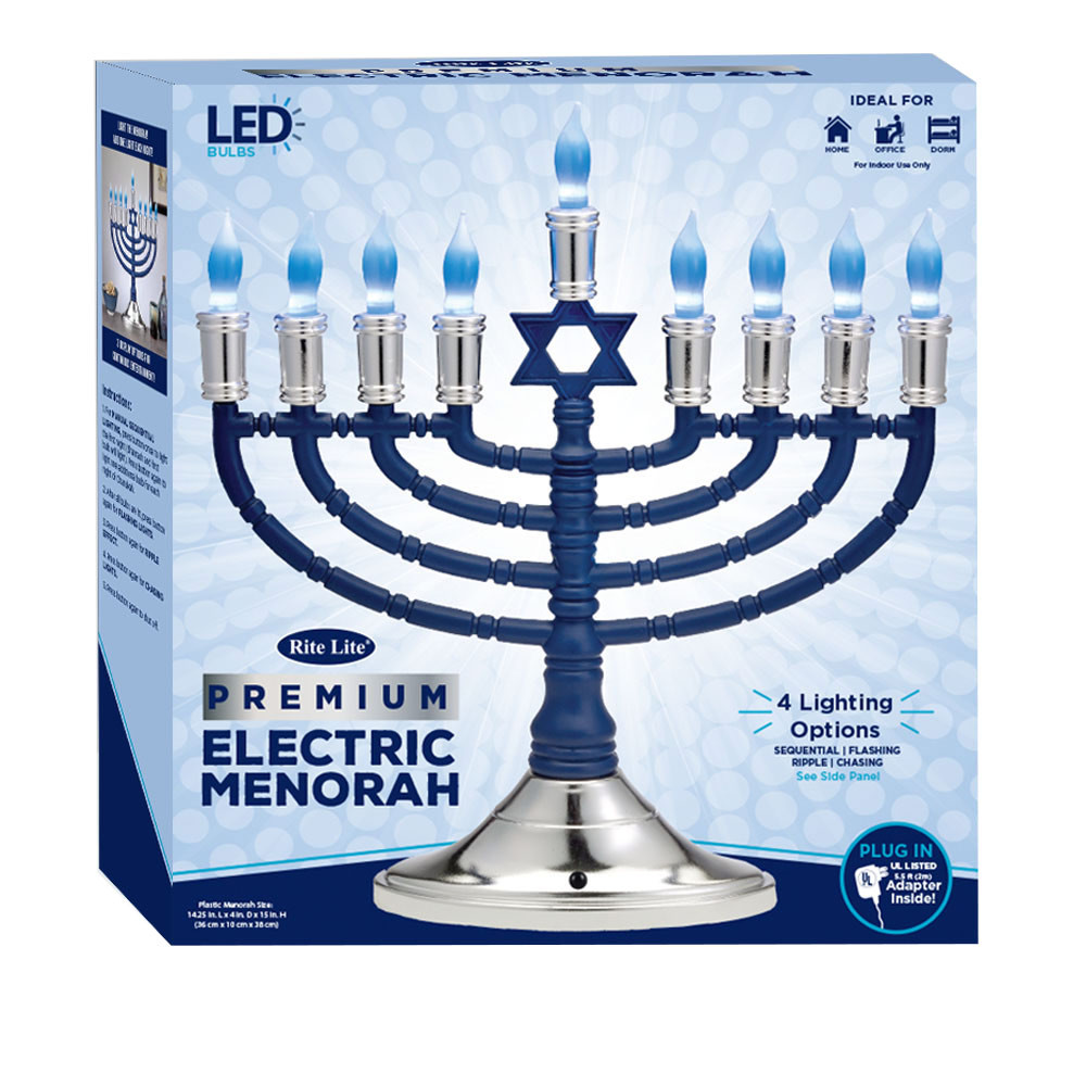Premium Blue And Silver Electric LED Hanukkah Menorah