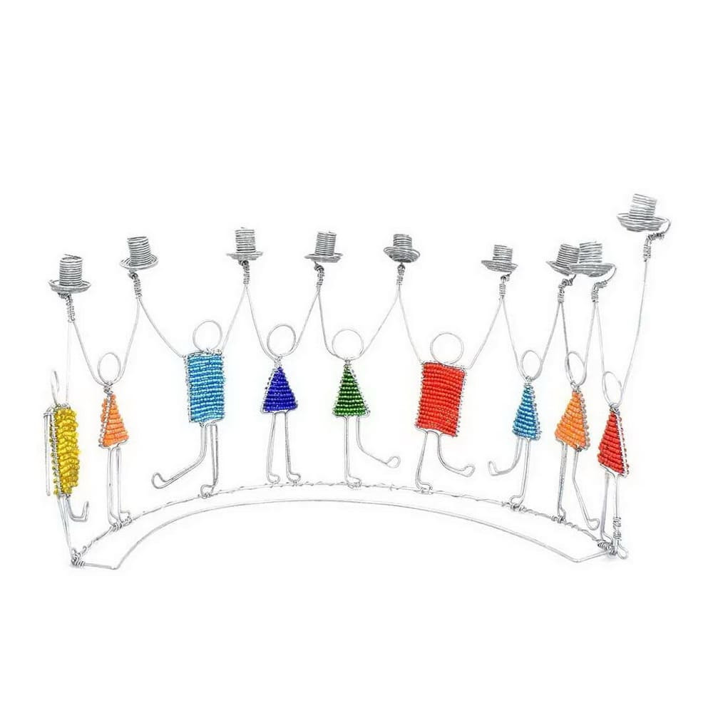 Swahili African Dancing Children Beaded Menorah