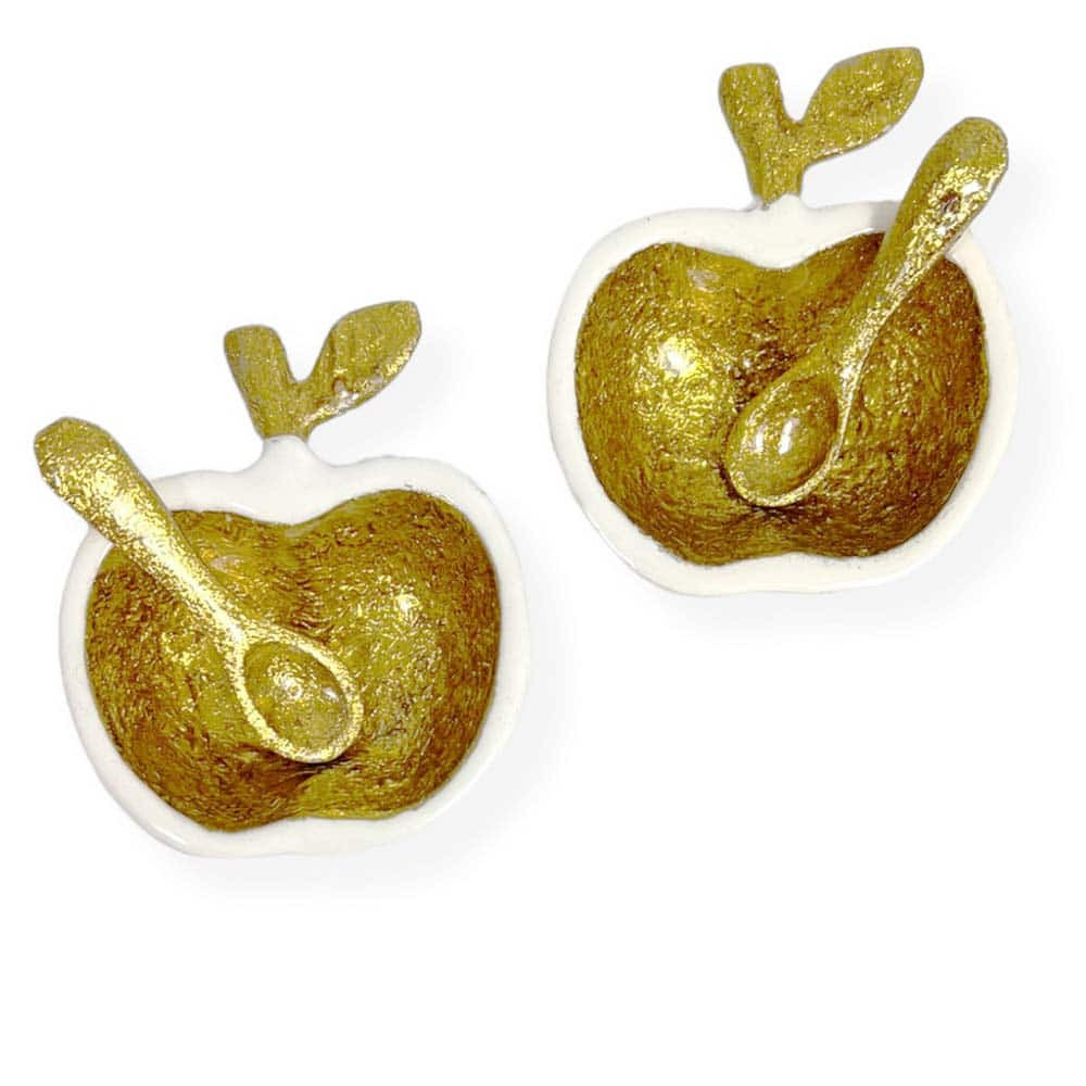 Set Of 2 Mini Apple Honey Dish & Spoons