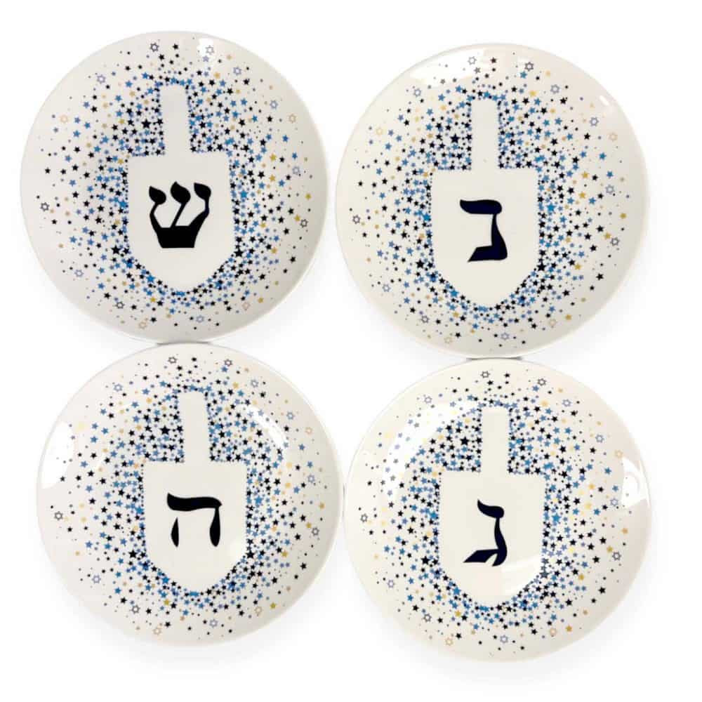 Set Of 4 Hanukkah Confetti Dreidel Plates