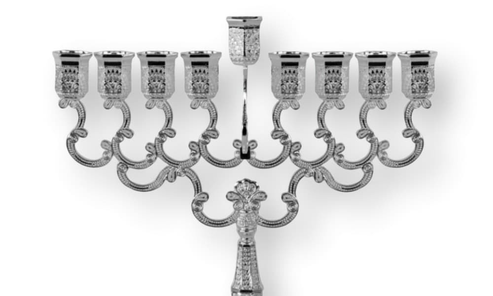 Silver-Plated Filigree Designed Oil Menorah