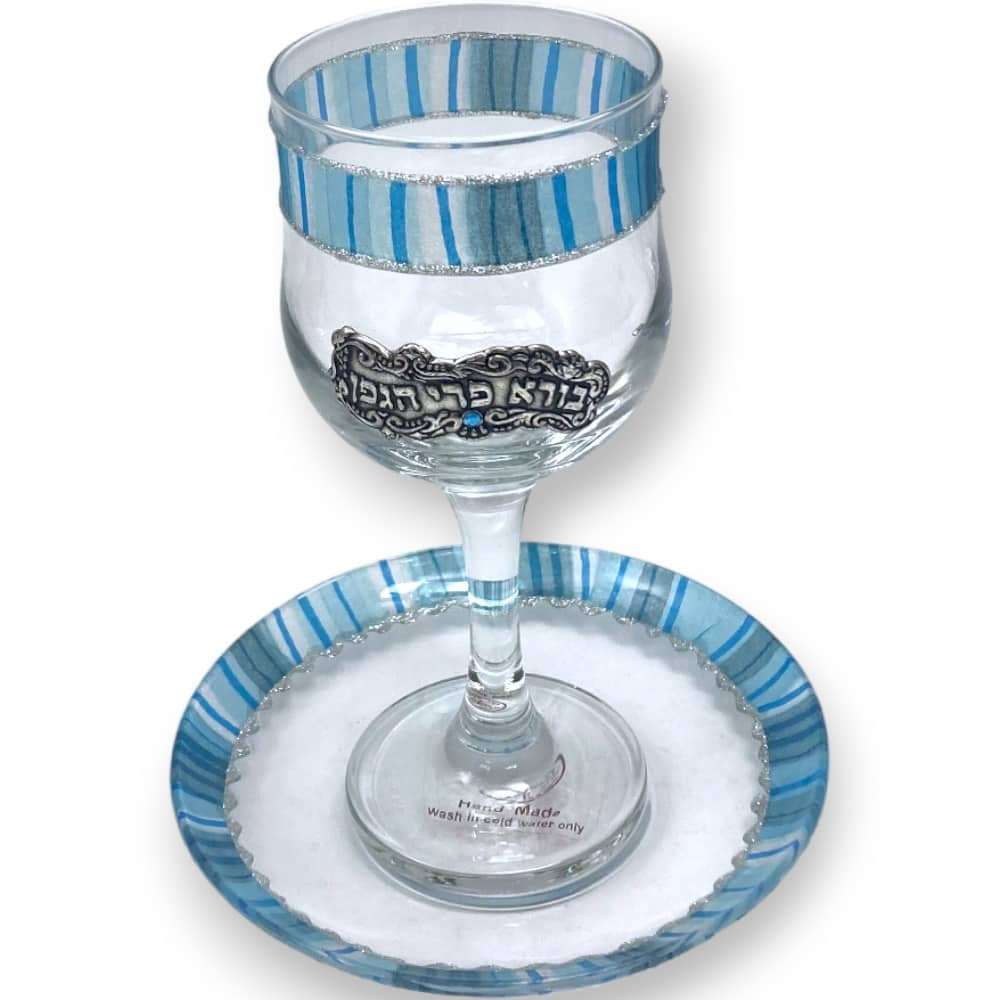 Handcrafted Glass Kiddush Cup And Tray