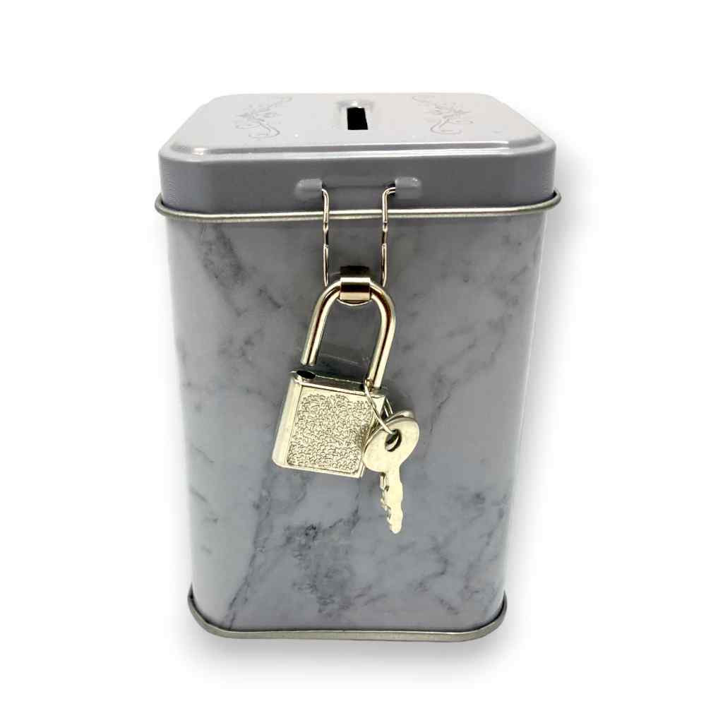 Marble Tin Tzedakah Box With Lock