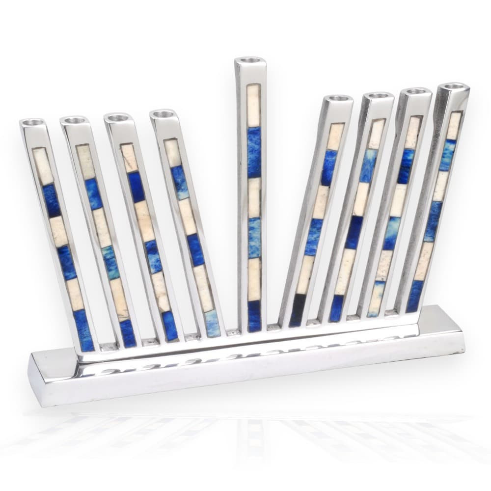 Modern Blue And White Stone And Aluminum Menorah