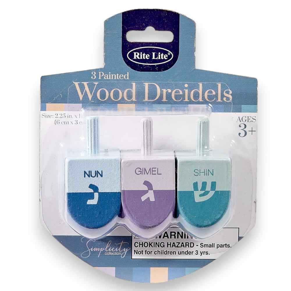 3-Pack Color Block Wood Dreidel Gift Set