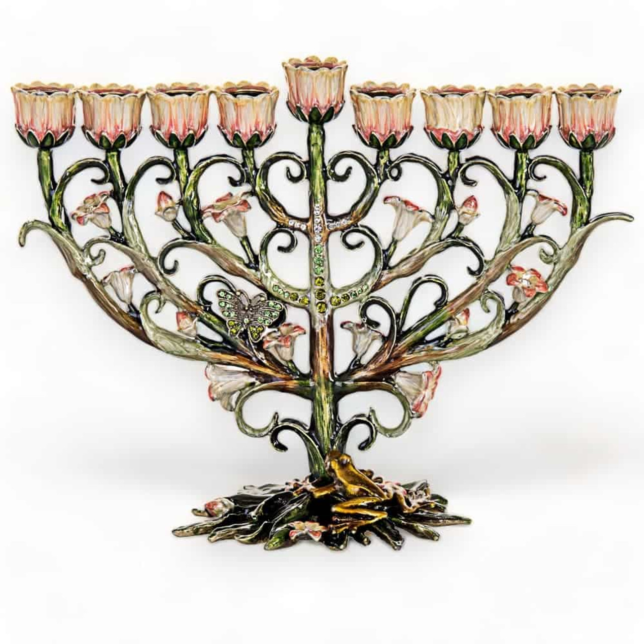 Jeweled Flower, Butterfly, And Frog Menorah