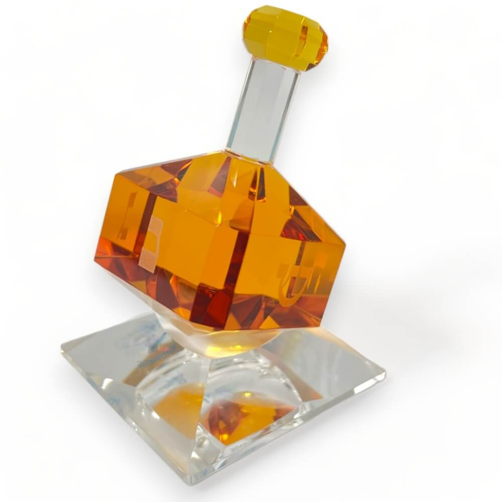 Hand-Crafted Amber Crystal Dreidel And Stand