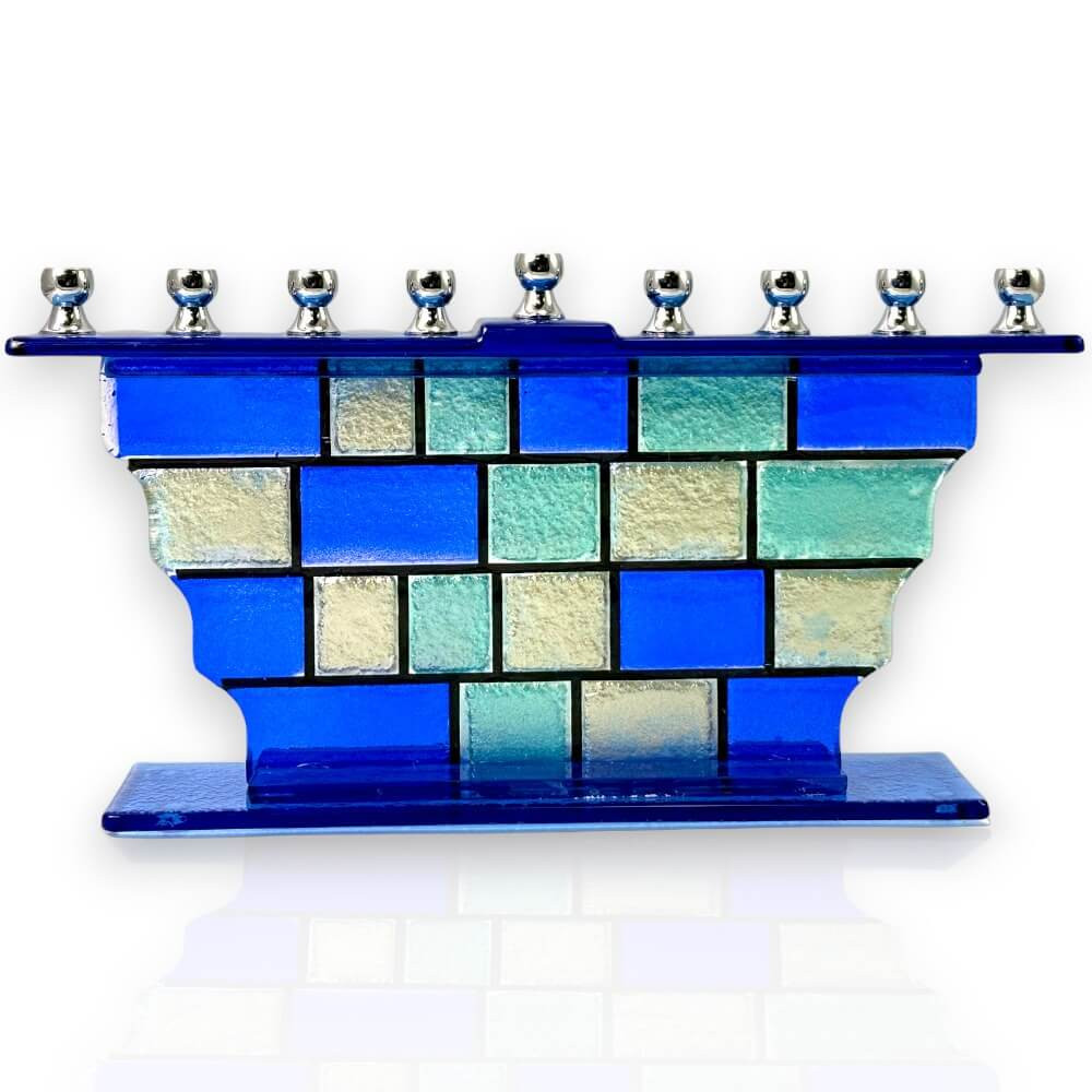 Blue Glass Wall Hanukkah Menorah