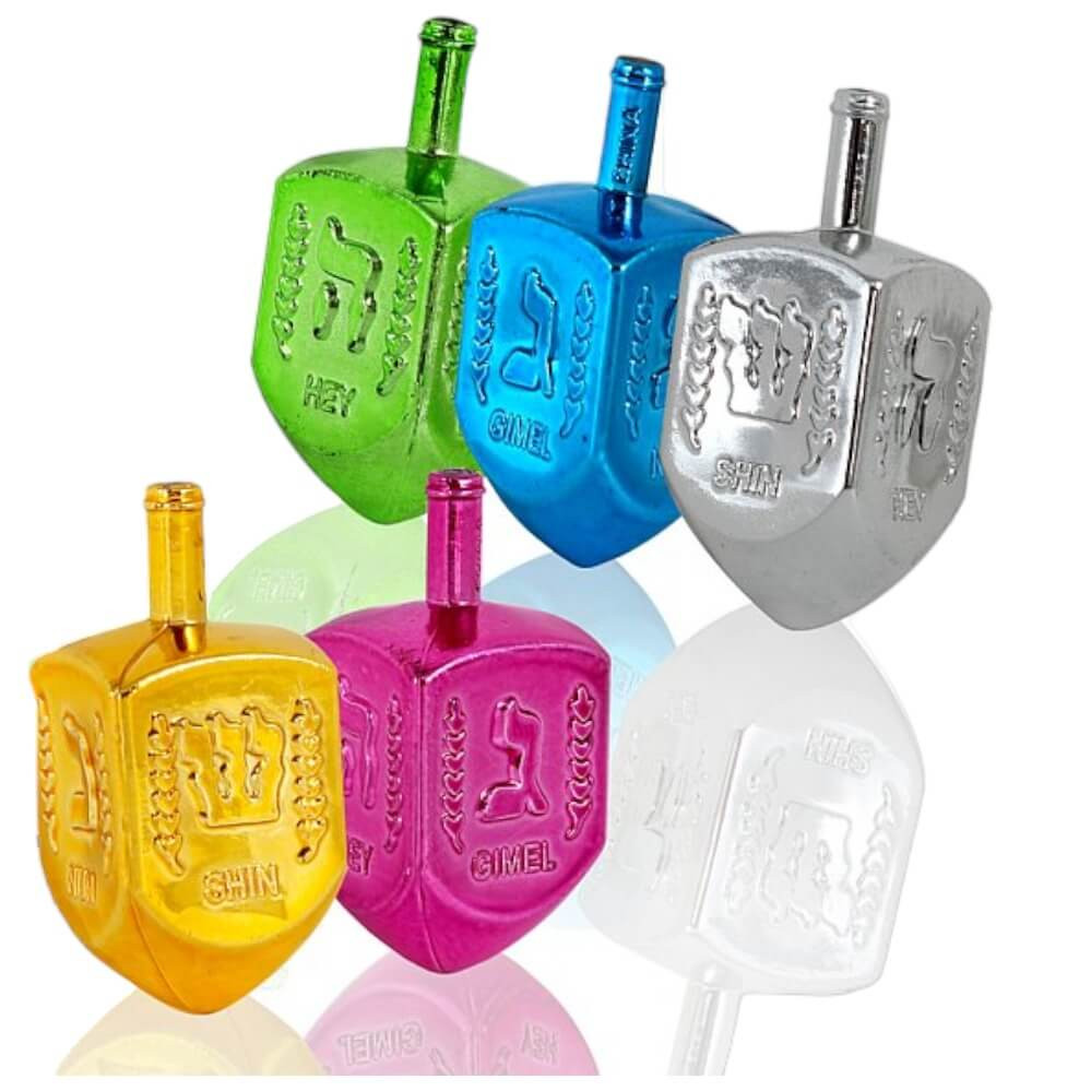 Brightly Colored Metallic Plastic Dreidels