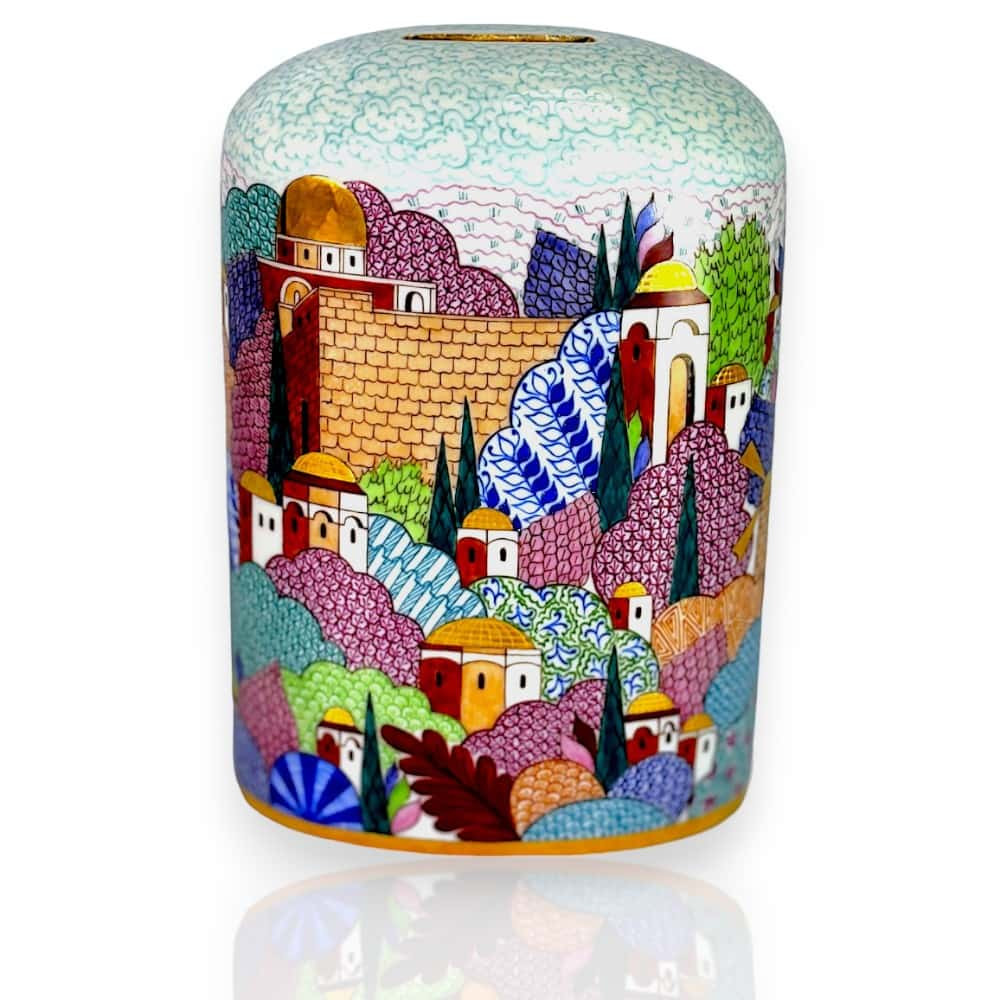 Hand-Painted Jerusalem In Bloom Tzedakah Box By Alexander Zvezdin