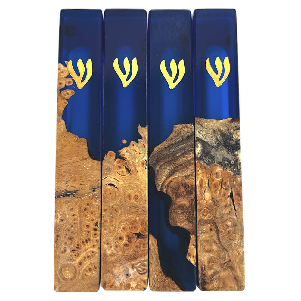 Dark Blue Resin And Wood Door Mezuzah By Alexander Zvezdin