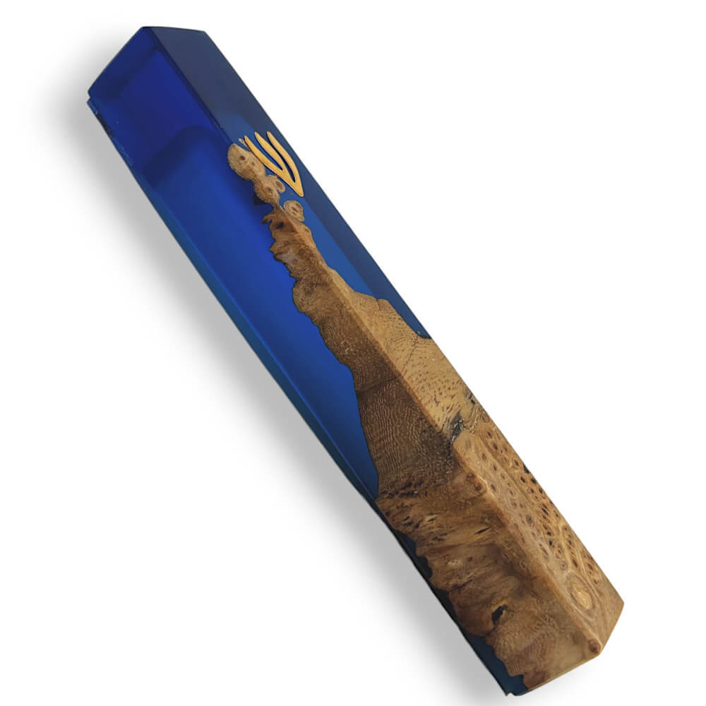 Dark Blue Resin And Wood Door Mezuzah By Alexander Zvezdin