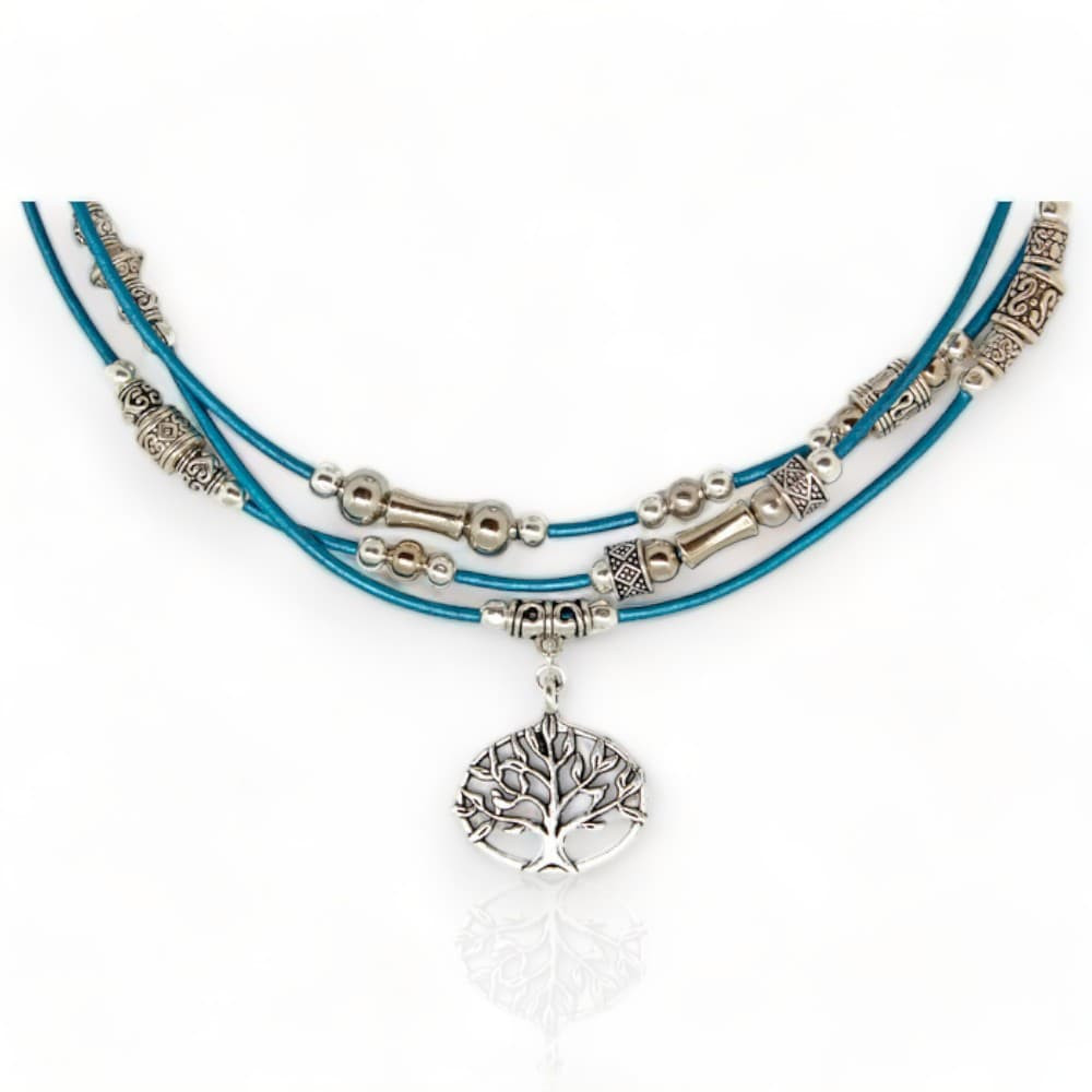 Tree Of Life Bali Beaded Layered Charm Necklace