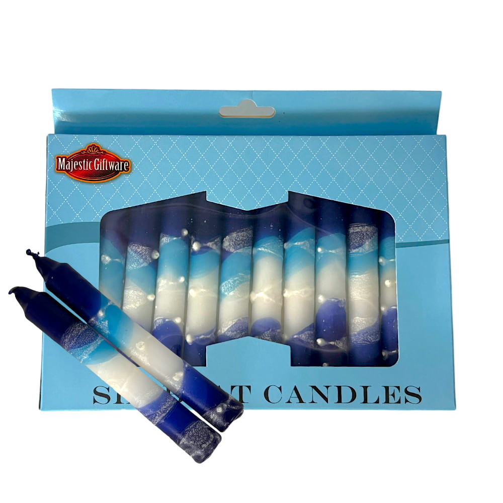 Multi-Blue & White 12-Pack Shabbat Candles