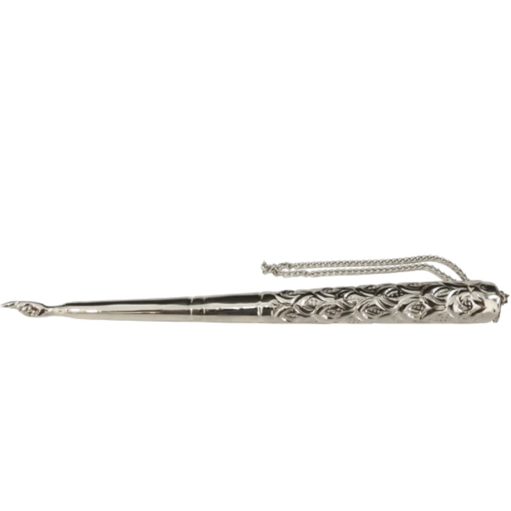 Silver-Tone Ornate Embossed Torah Pointer