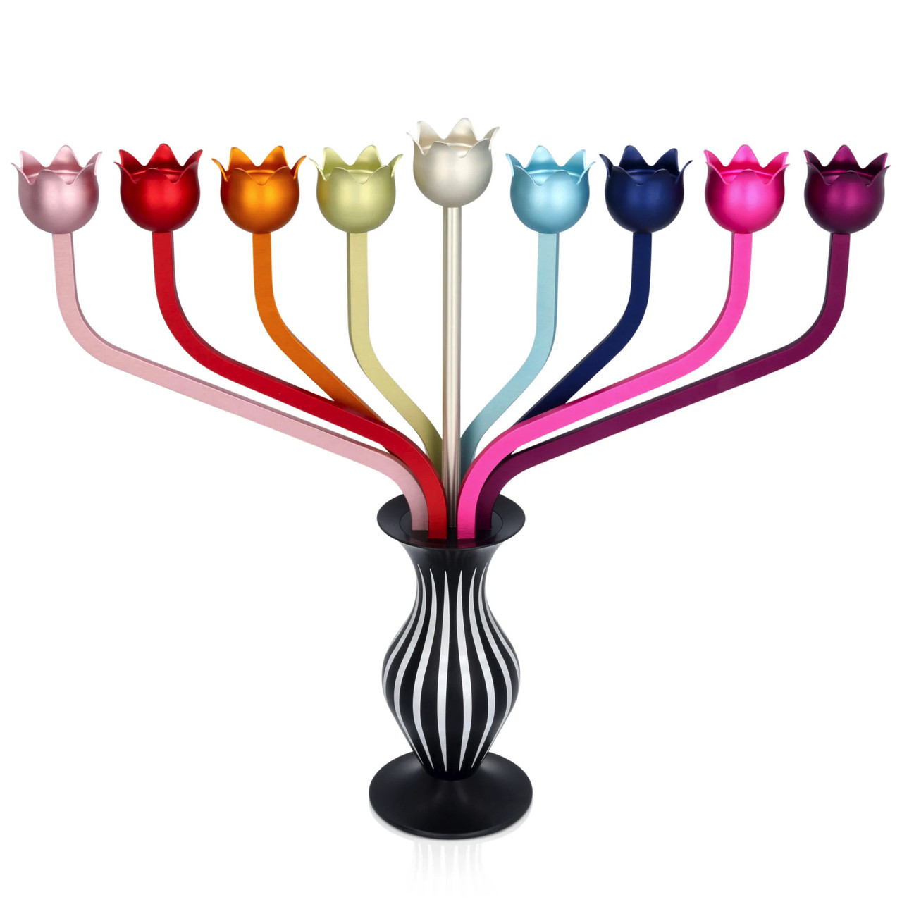 Multi-Colored Rose Bouquet Hanukkah Menorah - Akilov Judaica