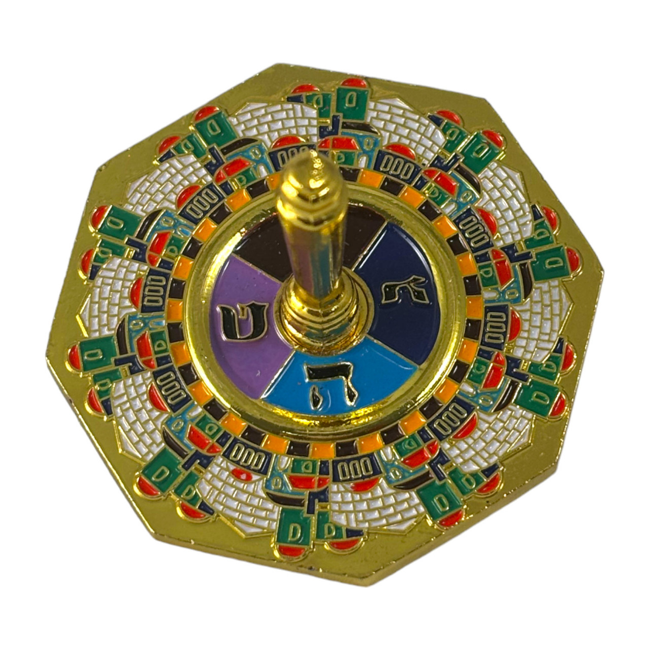 Colorful Hanukkah Dreidel Depicting Jerusalem In Gold