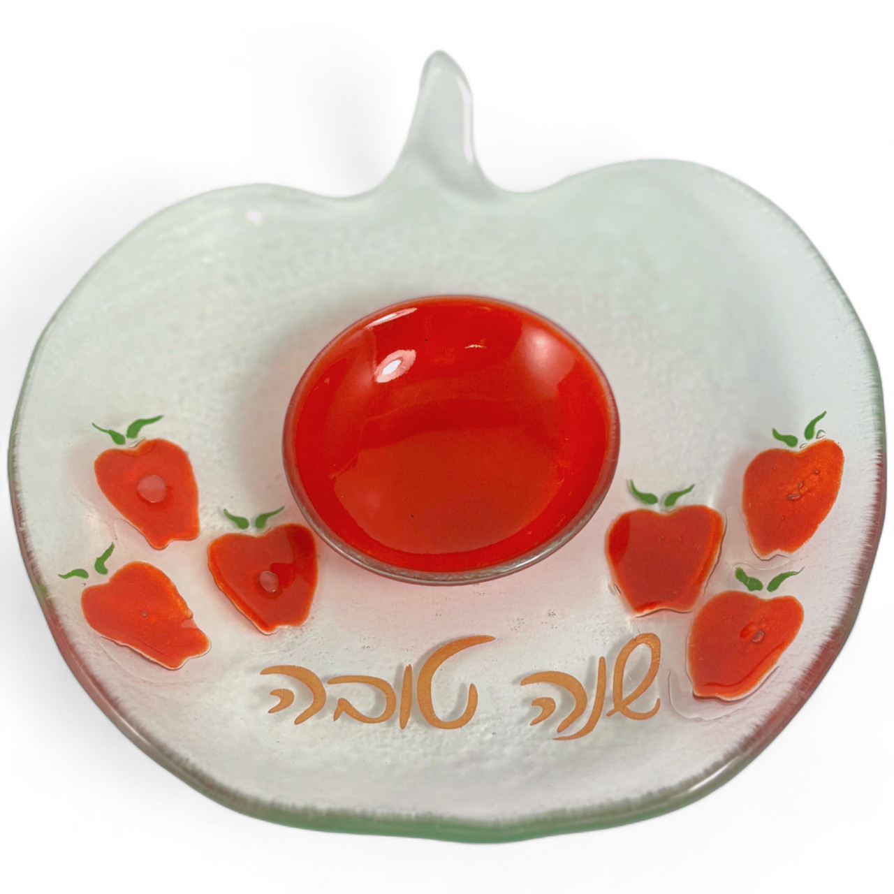 Fused Glass Apple Plate With Red Honey Bowl
