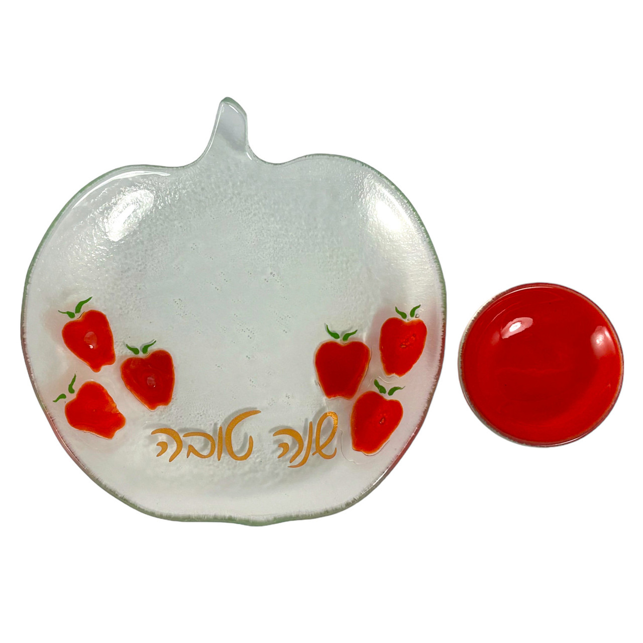 Fused Glass Apple Plate With Red Honey Bowl