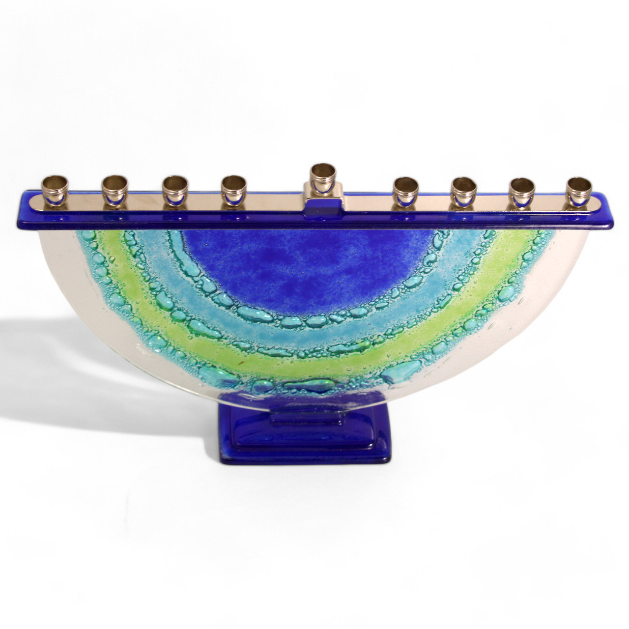 Handcrafted Curved Bubble Glass Hanukkah Menorah
