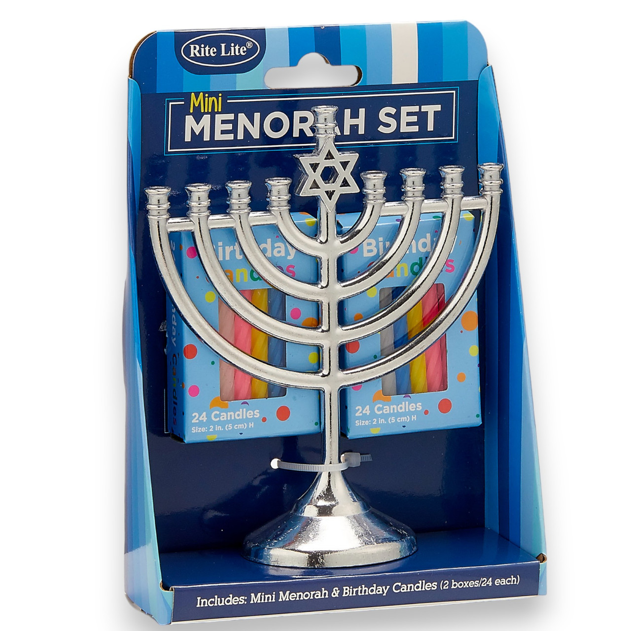 Mini Silver-Tone Menorah And Mini Candle Gift Set