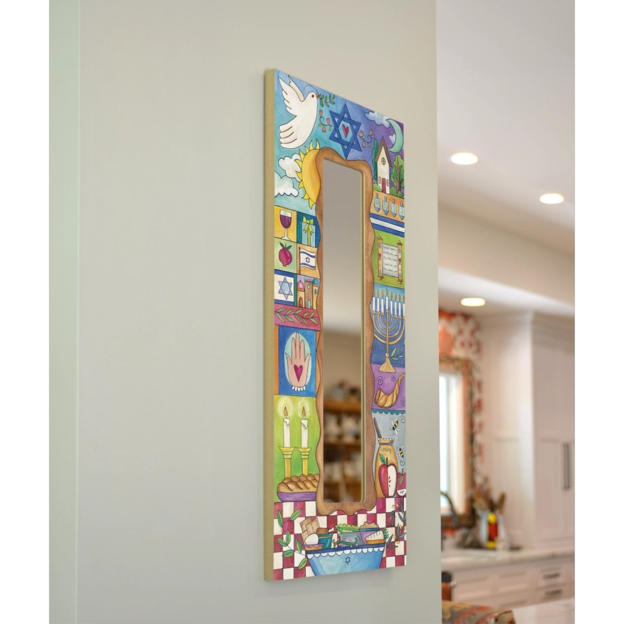 Hand-Crafted Wood Jewish Traditions Mirror