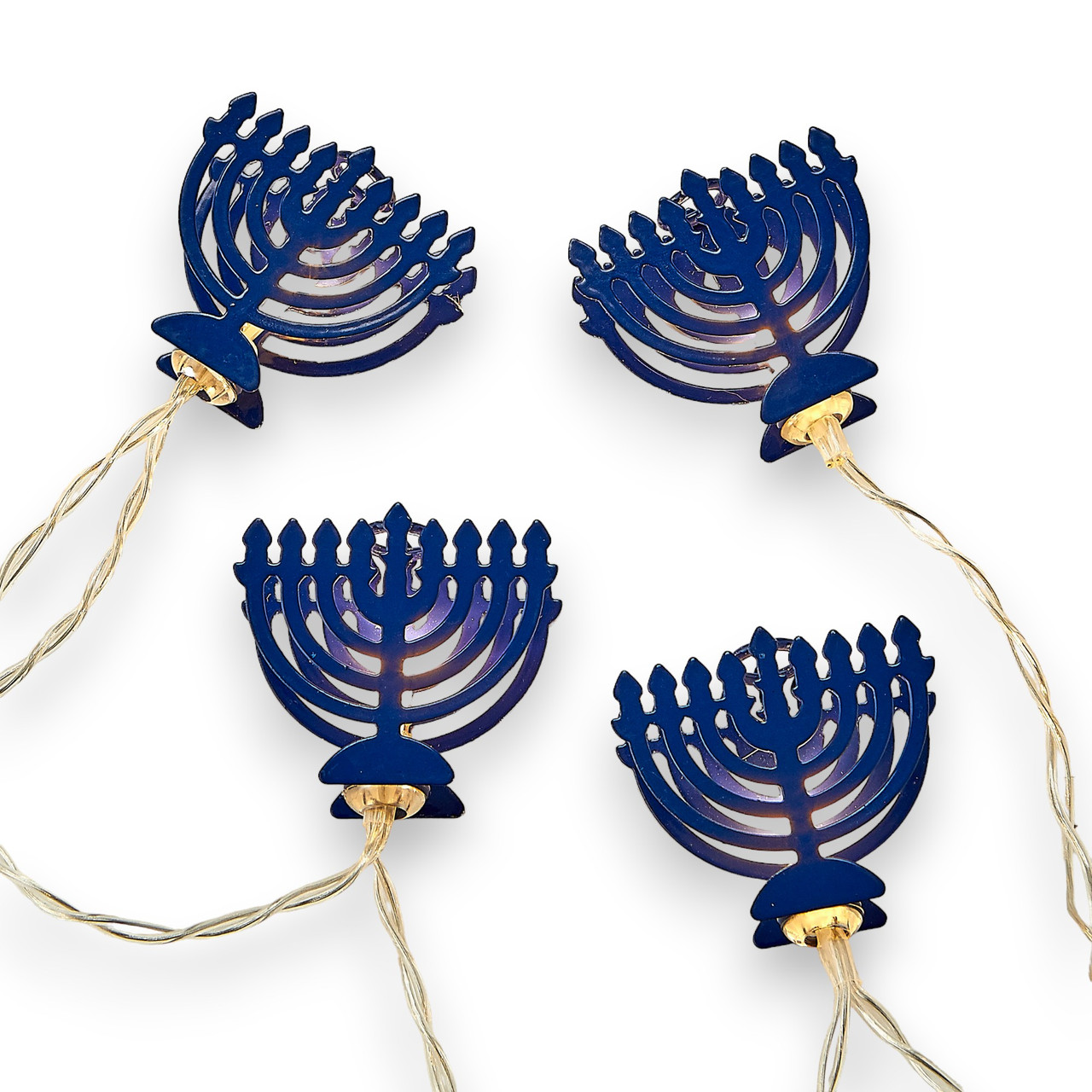 Battery Operated Blue Metal Menorah Lights String