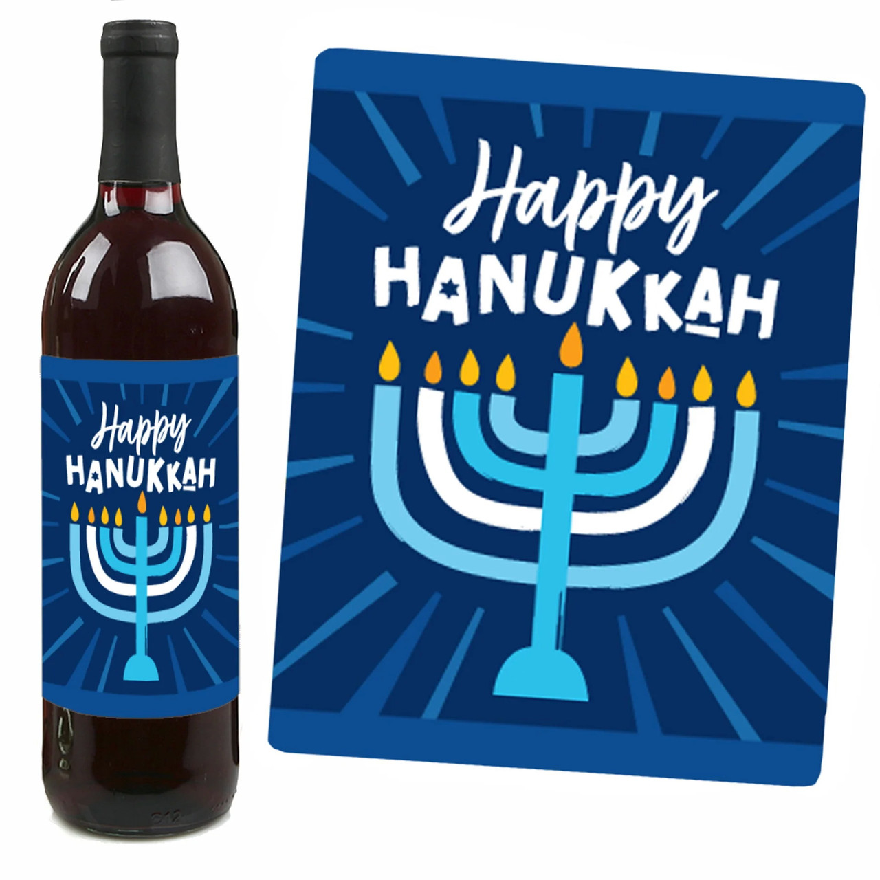 Bright & Fun Hanukkah Wine Bottle Labels