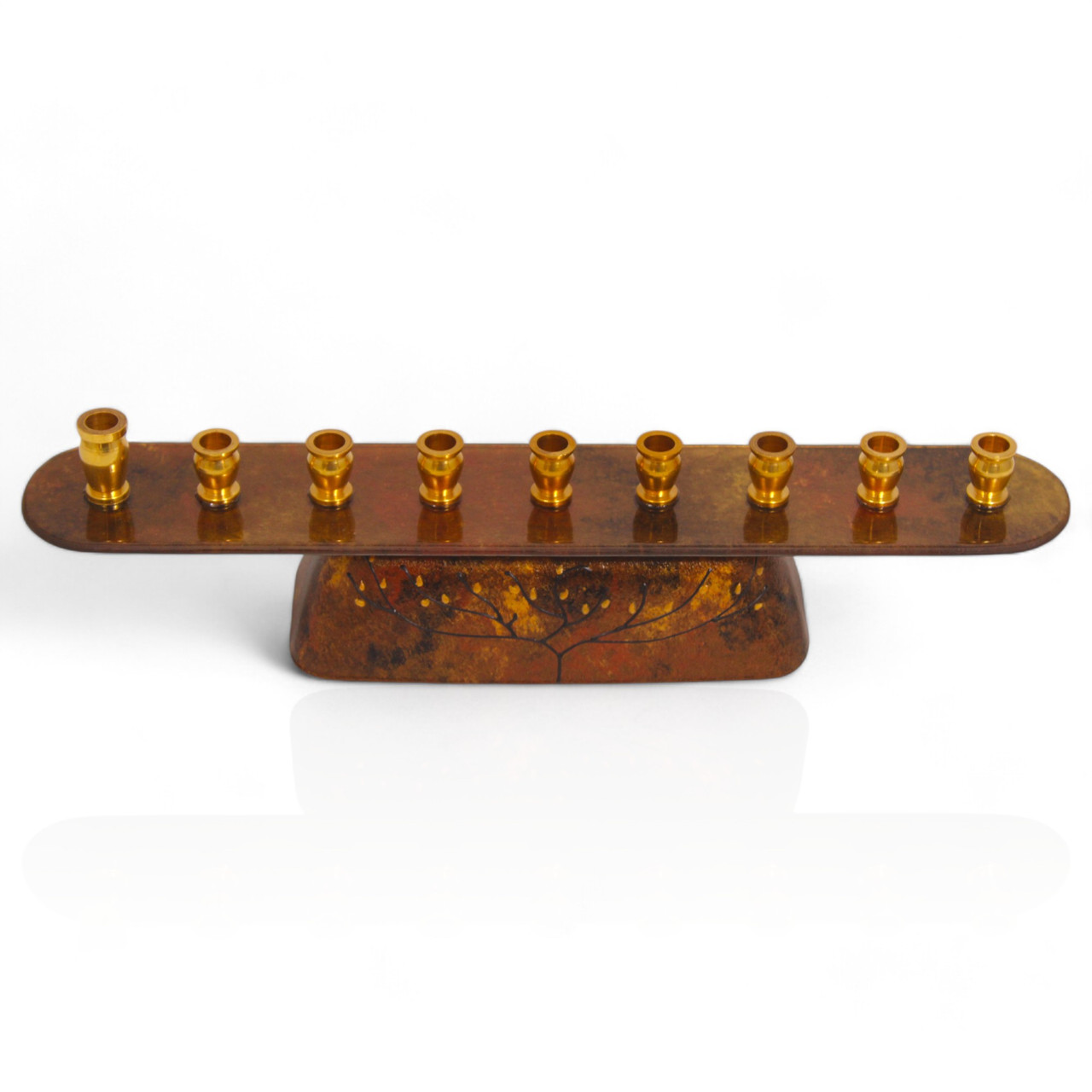 Copper & Gold Art Glass Hanukkah Menorah