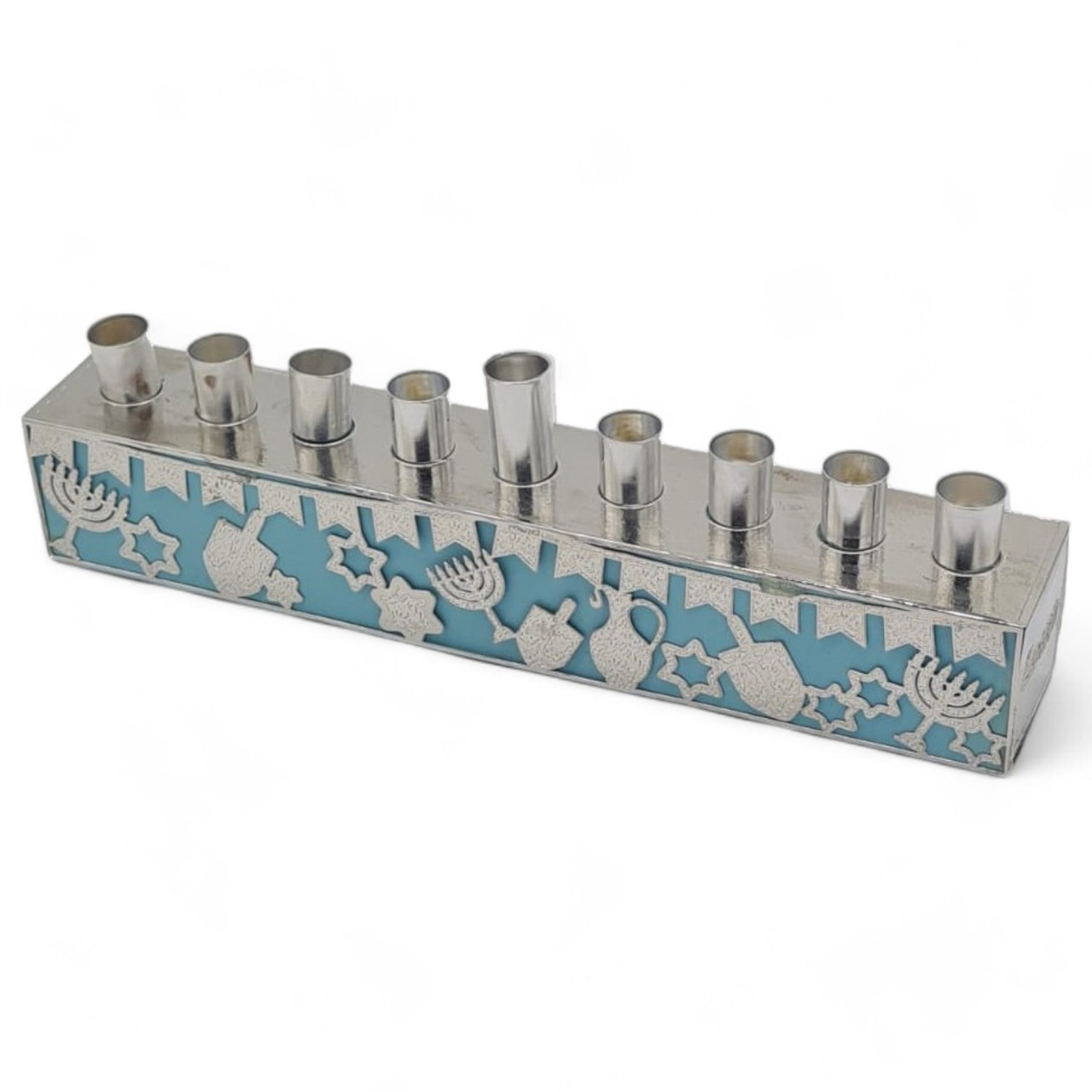 Silver And Blue Hanukkah Symbols Menorah