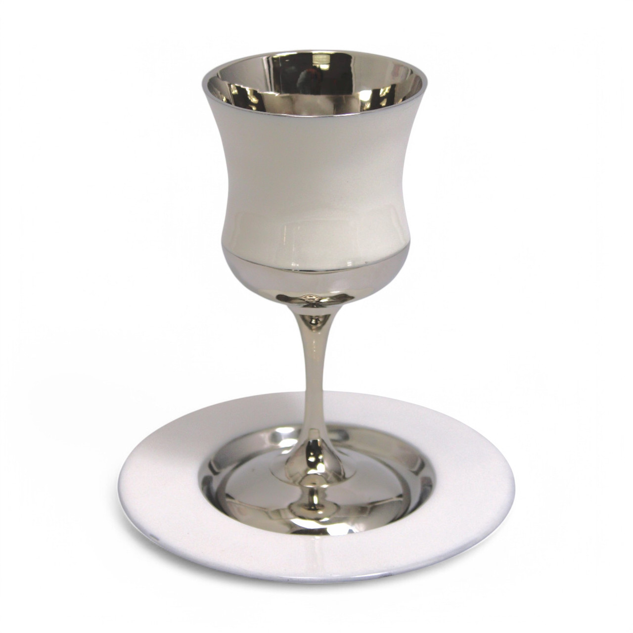 White Enamel Silver Plated Kiddush Cup