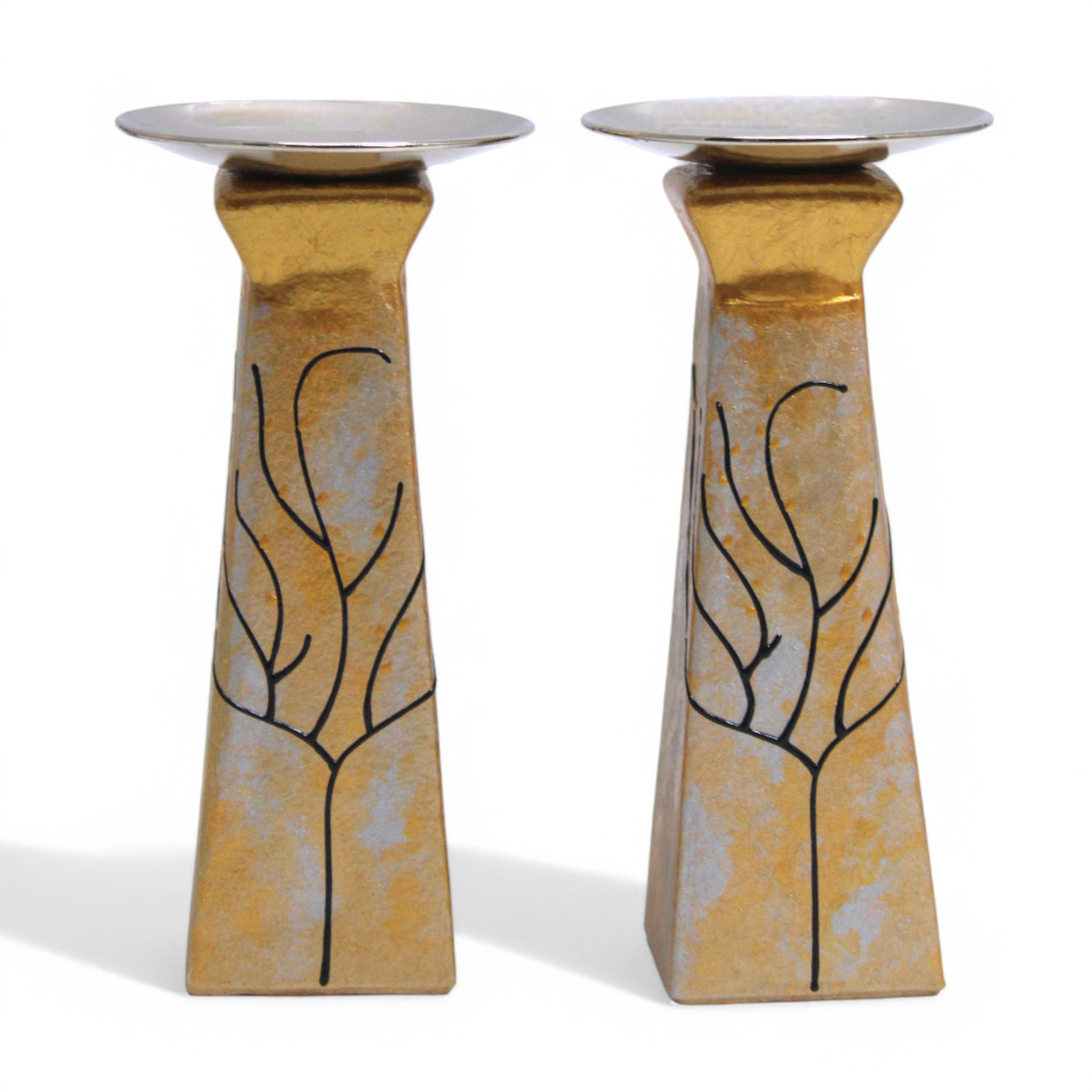 Handcrafted Golden Silver Tree Of Life Candlesticks