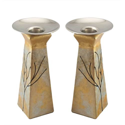 Handcrafted Golden Silver Tree Of Life Candlesticks